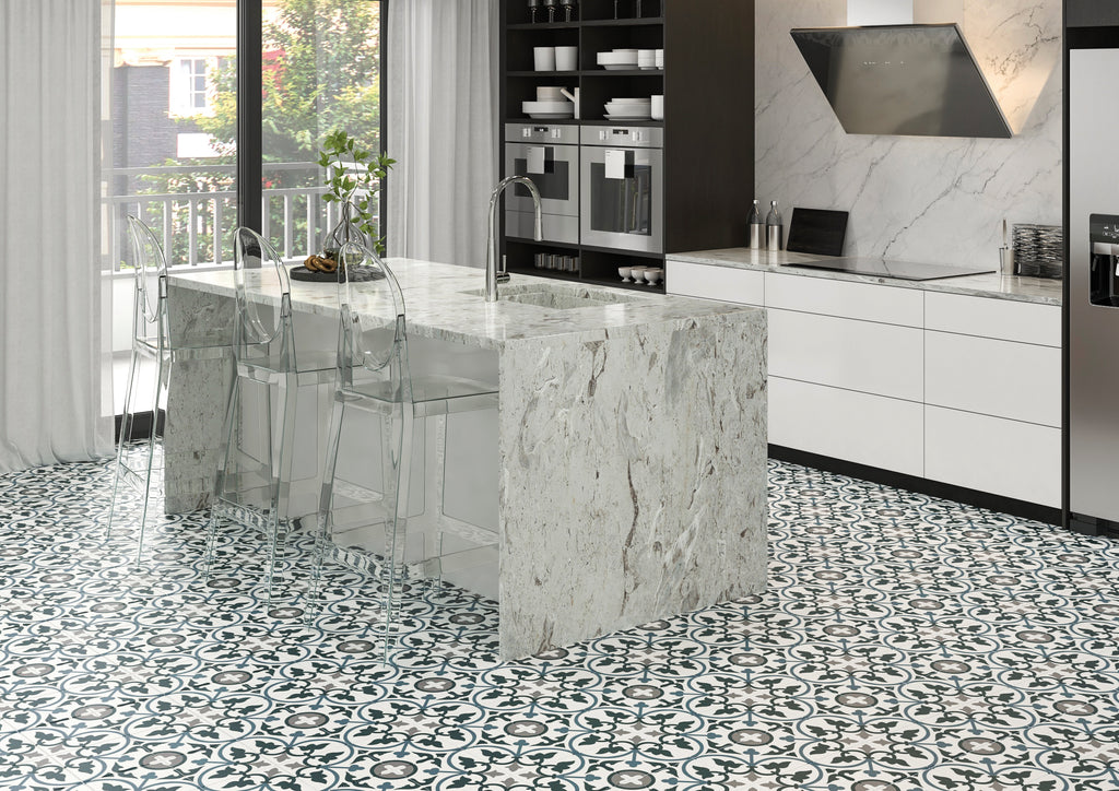 Symphony Floral Wall & Floor Tile - Grey - House of Mosaics